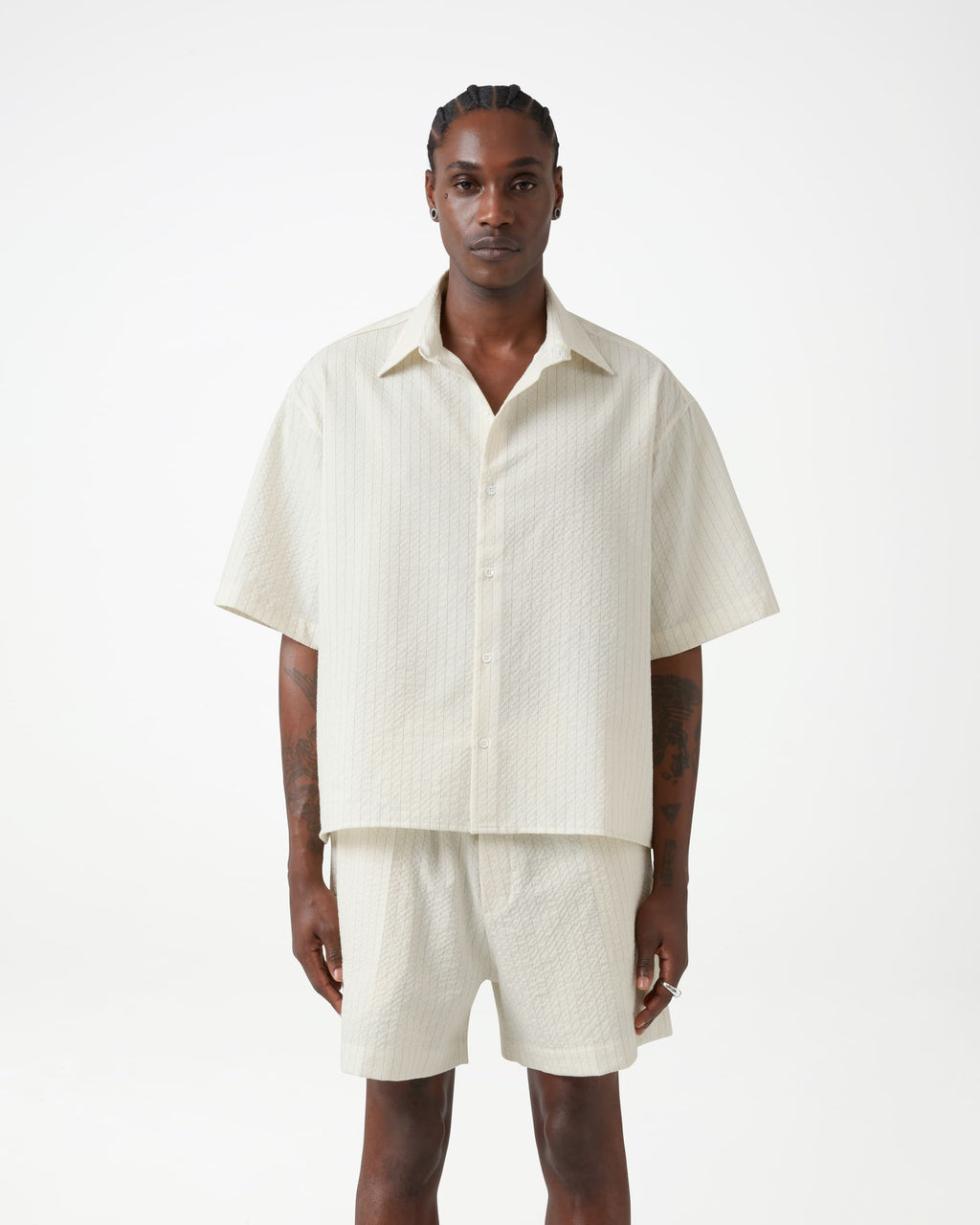 Daniel Simmons - Grado Sheersucker Shirt - Cream/Black Pinstripe